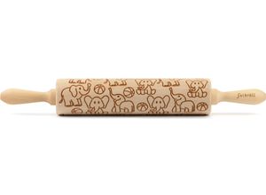 4260649336953 - Teigroller FOLKROLL Elefanten braun (holzfarben) L43cm Ø6cm Buchenholz Teigroller Keksteig im Handumdrehen mit Motiv versehen