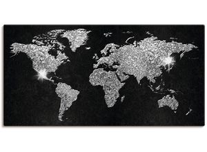 4062144595473 - Wandbild ARTLAND Weltkarte Glitzer Bilder Gr B H 40 cm x 20 cm Leinwandbild Land- & Weltkarten Querformat 1 St schwarz Kunstdrucke als Alubild Leinwandbild Wandaufkleber oder Poster in versch Größen