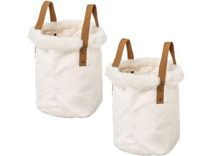 4064118884828 - Organizer CREATIV HOME Weihnachtsdeko Aufbewahrungsboxen Gr H 20 cm Ø 20 cm beige (creme) Ordnungsboxen mit Kunstfellrand und Henkel Höhe 20 cm auch als Übertopf geeignet