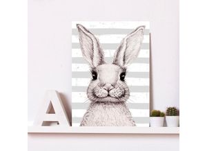 4067437337488 - Metallbild QUEENCE Gala Bilder Gr B H 30 cm x 45 cm Metallbild Hase Hochformat 1 St weiß Metallbilder Stahlschilder