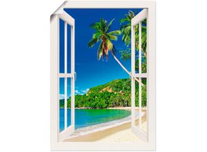 4059745735681 - Wandbild ARTLAND Fensterblick Paradies Bilder Gr B H 50 cm x 70 cm Poster Fensterblick 1 St weiß Bild Metallbild Metallbilder Bilder als Alubild Leinwandbild Wandaufkleber oder Poster in versch Größen