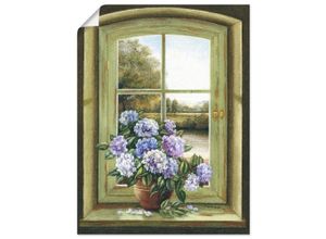 4055327287487 - Wandbild ARTLAND Hortensien am Fenster Bilder Gr B H 30 cm x 40 cm Poster Arrangements 1 St grün Bild Poster Bilder als Alubild Leinwandbild Wandaufkleber oder in versch Größen
