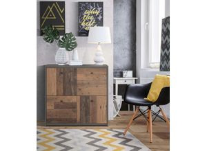 5904767891145 - Kommode CHEST grau (betonoptik old wood vintage) B772cm H775cm T296cm Dekorfolie FSC-zertifizierter Holzwerkstoff Kunststoff Metall Sideboards Breite ca 77 cm