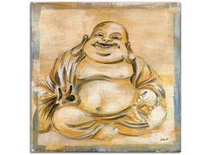 4055327141277 - Wandbild ARTLAND Fröhlicher Buddha I Bilder Gr B H 70 cm x 70 cm Leinwandbild Religion 1 St beige (naturfarben) Bild Poster Bilder als Alubild Leinwandbild Wandaufkleber oder in versch Größen