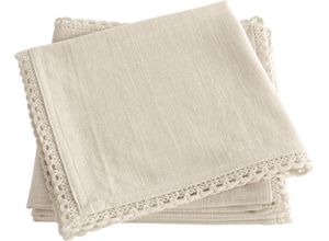 4068223952939 - Stoffserviette OTTO HOME Elyna beige (taupe) B45cm L45cm Obermaterial 100% Baumwolle Servietten uni mit schöner Spitze weiche Haptik 45x45 cm Leinenoptik