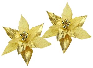 4019844816735 - Dekohänger IGEA Poinsettia auf Clip gold B28cm H14cm Polyester Dekohänger 2er Set 28cm Weihnachts-Christstern künstlich Weihnachtsblume gold