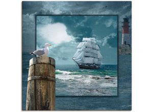 4055327371728 - Wandbild ARTLAND Maritime Collage mit Segelschiff Bilder Gr B H 70 cm x 70 cm Leinwandbild Boote & Schiffe 1 St blau Bild Kunstdruck Kunstdrucke Bilder als Leinwandbild Wandaufkleber oder Poster in versch Größen