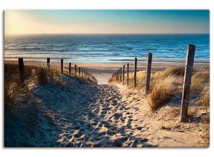 4059745929967 - Wandbild ARTLAND Weg zum Nordseestrand Sonnenuntergang Bilder Gr B H 90 cm x 60 cm Leinwandbild Strand Querformat 1 St beige (naturfarben) Bild Metallbild Metallbilder Bilder als Alubild Leinwandbild Wandaufkleber oder Poster in versch Größen