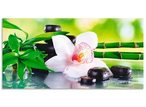 4059745927970 - Wandbild ARTLAND Spa Steine Bambus Zweige Orchidee Bilder Gr B H 60 cm x 30 cm Alu-Dibond-Druck Zen Querformat 1 St grün Bild Poster Bilder als Alubild Leinwandbild Wandaufkleber oder in versch Größen