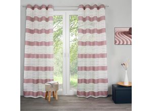 4015161112628 - Gardine DECOLIFE Estelle Gr 1 rosa (rosé silberfarben weiß) B135cm H245cm Wirkware Polyester Gardinen Ösenschal mit Blockstreifen weiß