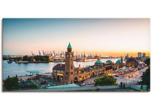 4057738867708 - Wandbild ARTLAND Hamburg Hafen und Landungsbrücken Bilder Gr B H 40 cm x 20 cm Leinwandbild Deutschland Querformat 1 St beige (naturfarben) Bild Leinwandbild Kunstdrucke Bilder als Alubild Leinwandbild Wandaufkleber oder Poster in versch Größen