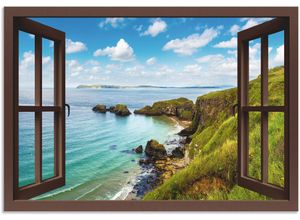 4062144599891 - Wandbild ARTLAND Küstenweg in Nordirland durchs Fenster Bilder Gr B H 70 cm x 50 cm Alu-Dibond-Druck Meer Bilder Querformat 1 St grün Kunstdrucke als Alubild Leinwandbild Wandaufkleber oder Poster in versch Größen