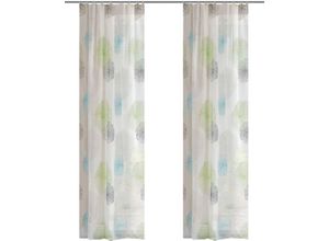 4056751476737 - Vorhang HOME WOHNIDEEN RAWLINS Gr 1 grün B140cm H145cm Voile Polyester Gardinen 2er Pack Zugbandschal RAWLINS bedruckt