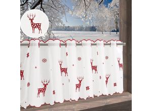 4068222604549 - Scheibengardine MY HOME Elch Gr 1 rot B90cm H30cm Voile Polyester Gardinen Mit Rentieren Sternen und Schneeflocken bestickt