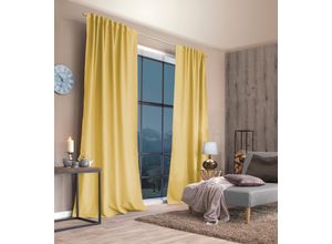 4056751473644 - Vorhang HOME BASICS ESKIMO Gardinen Gr 145 cm Multifunktionsband 135 cm gelb Schlafzimmergardinen Thermostoff Uni ESKIMO