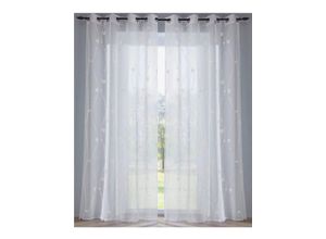 4016478983451 - Vorhang KUTTI Nelly Gr 1 weiß B135cm H145cm Voile Polyester Gardinen mit praktischen Ösen halbtransparent modern bestickt Kreise grau