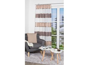 4056751473842 - Vorhang HOME WOHNIDEEN WALTER Gr 1 braun (cappuccino) B140cm H145cm Polyester Gardinen Kräuselbandschal WALTER Querstreifen