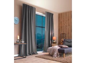 4056751473453 - Vorhang HOME BASICS ESKIMO Gardinen Gr 145 cm Multifunktionsband 135 cm grau Schlafzimmergardinen Thermostoff Uni ESKIMO