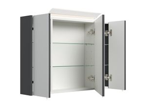 4251982674345 - Spiegelschrank 90cm inkl Design LED-Lampe und Glasböden weiss hochglanz