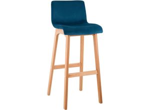 4255716369910 - Barhocker mit Lehne Hover Barstuhl Holz Natura gepolstert mit Samtbezug Tresenstuhl 77cm Sitzhöhe