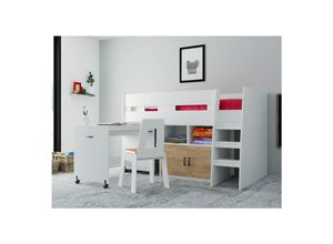 4255701934956 - Bett 90x200 cm Hochbett mit Schreibtisch