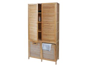 4057651868882 - Bambus Badezimmerschrank MCW-N83 Regal Badregal Badschrank Schrank 2 Wäschekörbe 2 Türen MVG 168x82x34cm