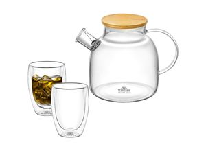 8682455437949 - Wilmax Teekanne 12L mit Bambusdeckel & 2 Teegläser 400 ml – Hitzebeständiges Teeset