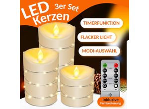 4260729113047 - KESSER® LED Kerzen Set Flammenlose Kerze mit Fernbedienung Timerfunktion Timer Dimmer Echtwachskerze Realistisch Flackernde Led-Flammen Echtwachs mit Kordel Deko