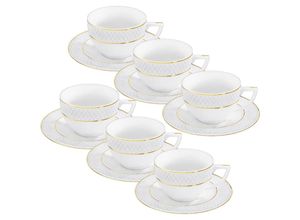 8682455437017 - Tassen mit Untertassen - Goldmuster - 6er-Set - 240 ml - Kaffeetassen aus Porzellan