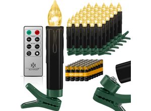 4260751943902 - KESSER® Weihnachtsbaumkerzen 20 LED Inkl Batterien Kabellos - Warmweiß - mit Fernbedienung Funk - Timerfunktion - Flackern - Dimmbar Weihnachtskerzen Christbaumkerzen Befestigungsklammern Kerzen