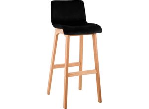 4255716369859 - Barhocker mit Lehne Hover Barstuhl Holz Natura gepolstert mit Samtbezug Tresenstuhl 77cm Sitzhöhe