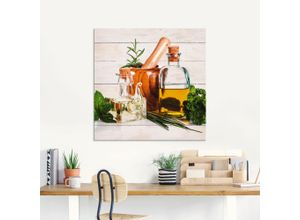 4058661619952 - Glasbild ARTLAND Olivenöl und Kräuter - Küche Bilder Gr B H 50 cm x 50 cm Glasbild Arrangements 1 St weiß Glasbilder in verschiedenen Größen