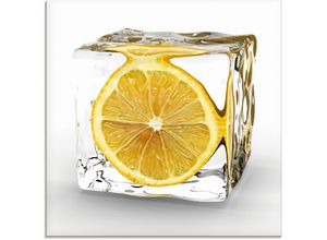 4055327036467 - Glasbild ARTLAND Zitrone im Eiswürfel Bilder Gr B H 20 cm x 20 cm Lebensmittel 1 St gelb Glasbilder Bilder in verschiedenen Größen