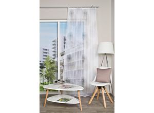 4056751289580 - Vorhang HOME WOHNIDEEN RAWLINS Gardinen Gr 145 cm Kräuselband 140 cm grau Kräuselband Gardine Schal aus Voile bedruckt