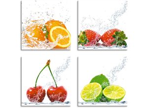 4062144353585 - Leinwandbild ARTLAND Früchte mit Spritzwasser Bilder Gr B H 30 cm x 30 cm Leinwandbild Lebensmittel quadratisch 4 St bunt Bild Leinwandbild Leinwandbilder Bilder 4er Set verschiedene Größen
