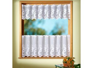 4005385824414 - Scheibengardine WECKBRODT Flensburg Set Gr 7 weiß B95cm H50cm Jacquard Polyester Gardinen Bistro Jacquardstrukturiert floral Bordüre gebogt Gardine Store