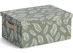 4003368144658 - Aufbewahrungsbox Leaves Baumwolle Polyester Aufbewahrungsbox in Salbeigrün und mit naturalem Muster Maße (L x B x H) 260 x 360 x 165 mm