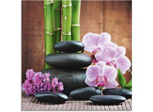 4055327025683 - Glasbild ARTLAND Spa Konzept Zen Steinen Orchideen Bilder Gr B H 20 cm x 20 cm Zen 1 St pink Glasbilder Bilder in verschiedenen Größen