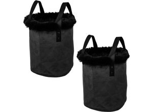 4064118884842 - Organizer CREATIV HOME Weihnachtsdeko schwarz H20cm Ø20cm Polyester Aufbewahrungsboxen mit Kunstfellrand und Henkel Höhe 20 cm auch als Übertopf geeignet