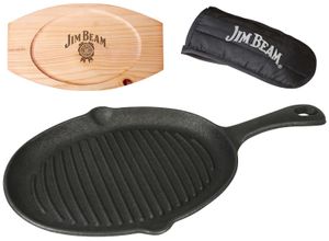 4250679507133 - Grillpfanne JIM BEAM BBQ schwarz (schwarz natur) B165cm H2cm L23cm Pfannen 4 Stk inkl Griffüberzug und Holzuntersetzer