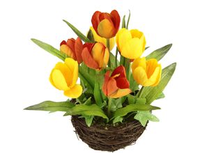 4019844793104 - Kunstblume IGEA Tulpe bunt (gelborange) B13cm H25cm L13cm Kunstpflanzen Im Weidenest Blume Papageientulpe Blüte Osterdeko
