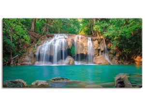 4055327422529 - Wandbild ARTLAND Wasserfall im Wald National Park Bilder Gr B H 150 cm x 75 cm Leinwandbild Gewässer Querformat 1 St grün Bild Poster Bilder als Leinwandbild Wandaufkleber oder in versch Größen