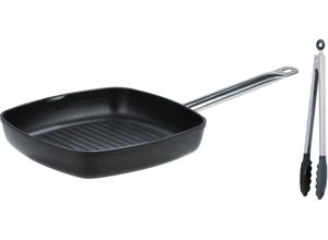 4005643164252 - Grillpfanne Gastro traditionell Pfannen Gr Ø 28 cm silberfarben (schwarz silberfarben) Grillpfannen 28x28 cm incl Multizange 30 Induktion