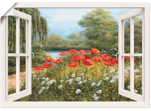 4059745627252 - Wandbild ARTLAND Fensterblick Mohnwiese Bilder Gr B H 100 cm x 70 cm Poster Fensterblick 1 St grün Bild Poster Bilder als Leinwandbild Wandaufkleber oder in versch Größen