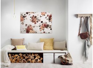 4059432204445 - Leinwandbild AS CRÉATION Flower Bouquet bunt (farbe rahmen holzfarben farbe bild(er) beige weiß rot) B90cm H60cm Holz Stahl Bilder Landhaus Keilrahmen Blumen Rosen Blümchen Leinwand-Bild Wohnzimmer