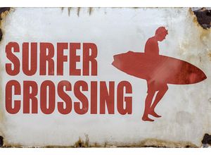 4049009927143 - Metallbild QUEENCE SURFER CROSSING Bilder Gr B H T 45 cm x 30 cm x 05 cm Metallbild Sprüche & Texte Querformat rot Metallbilder Blechschilder