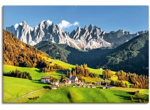 4062144596500 - Wandbild ARTLAND Alpen Berge Santa Maddalena Bilder Gr B H 120 cm x 80 cm Leinwandbild Berge & Alpenbilder Querformat 1 St grün Kunstdrucke als Alubild Leinwandbild Wandaufkleber oder Poster in versch Größen