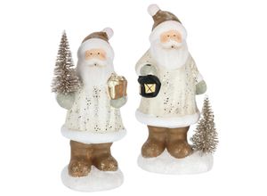 4019844789299 - Dekofigur IGEA Nikolaus aus Keramik 2er Set gold (weiß gold) B7cm H21cm Keramik Dekofiguren Mit Baum Laterne Geschenk Figur Dekoration Weihnachtsdeko