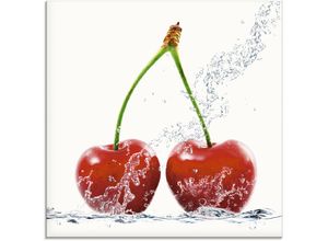 4055327019927 - Glasbild ARTLAND Kirschen mit Spritzwasser Bilder Gr B H 20 cm x 20 cm Lebensmittel 1 St rot Glasbilder Bilder