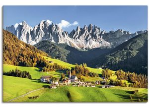 4062144596531 - Wandbild ARTLAND Alpen Berge Santa Maddalena Bilder Gr B H 90 cm x 60 cm Leinwandbild Berge & Alpenbilder Querformat 1 St grün Kunstdrucke als Alubild Leinwandbild Wandaufkleber oder Poster in versch Größen
